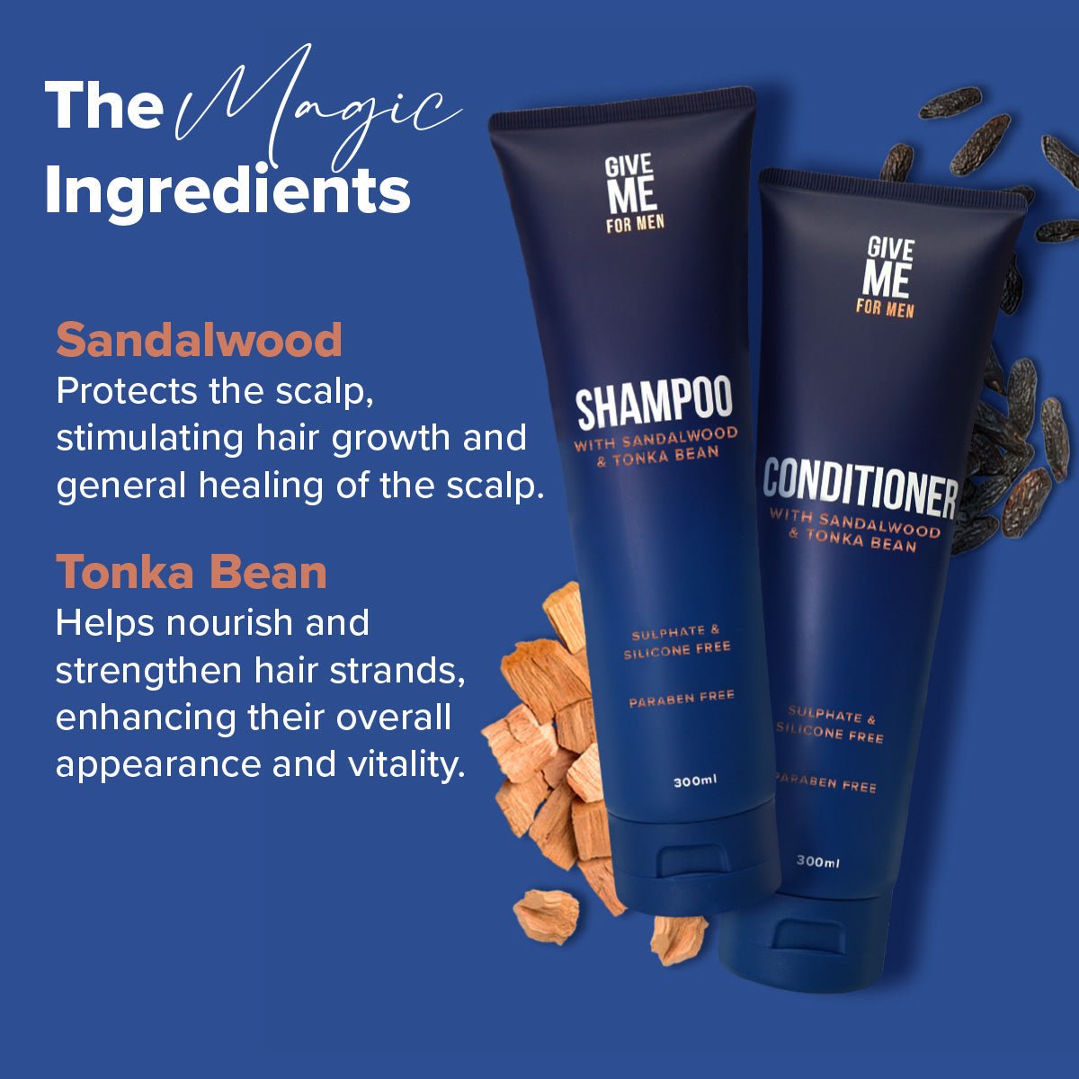 Mens Shampoo & Conditioner | Sandalwood & Tonka Bean | Give Me Cosmetics